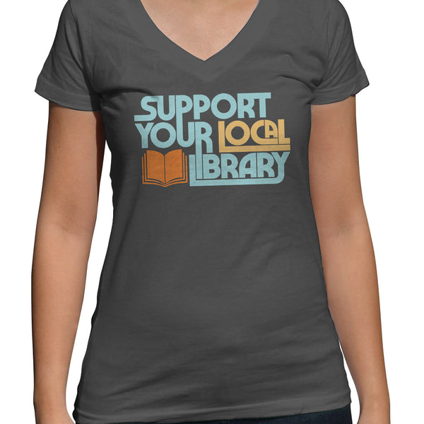 Women's Support Your Local Library Vneck T-Shirt - Boredwalk