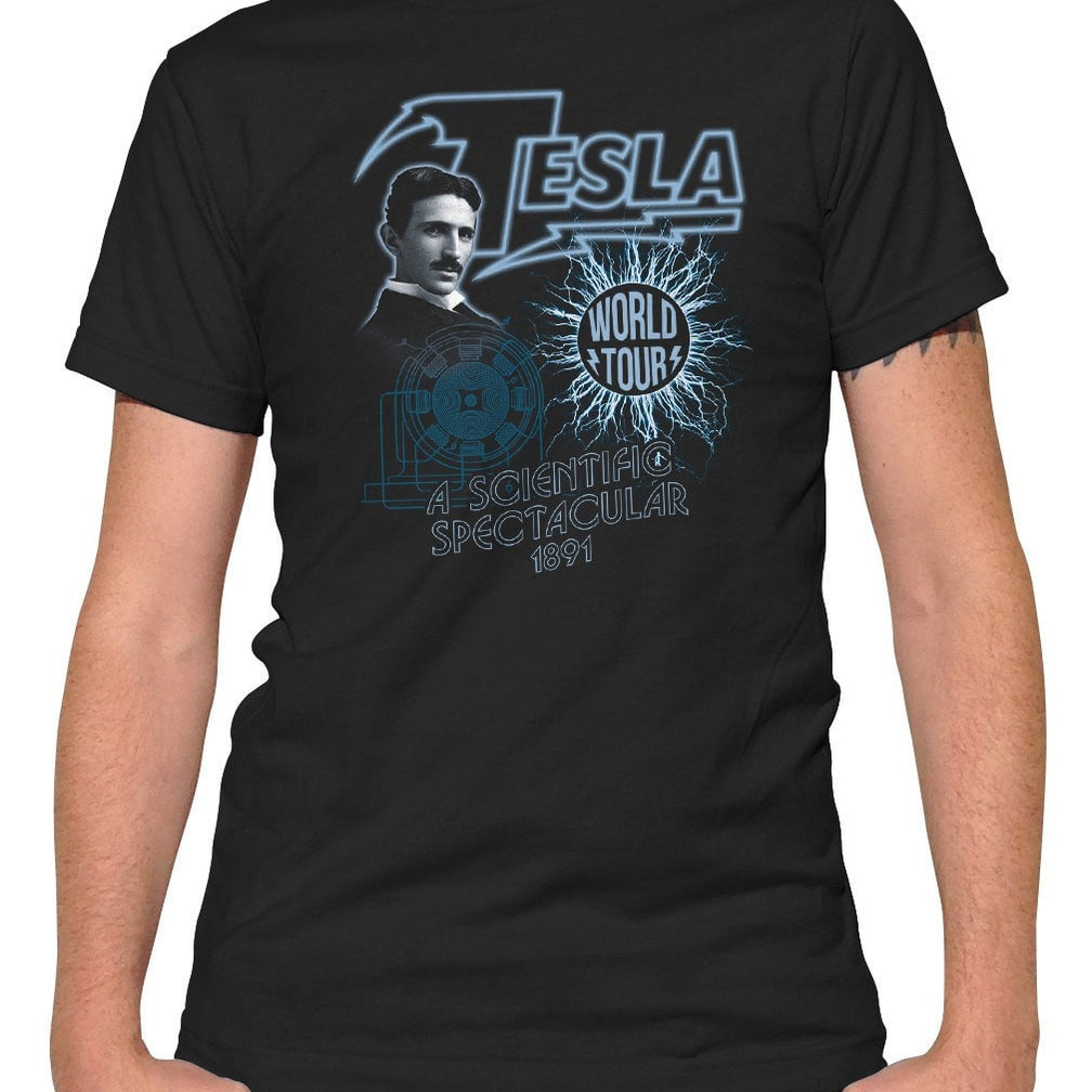 Men's Nikola Tesla World Tour T-Shirt Geeky Cool Science - Boredwalk